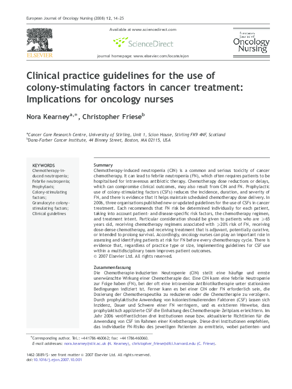 (PDF) Clinical Practice Guidelines for the Use of Colony-Stimulating Factors In Cancer Treatment ...
