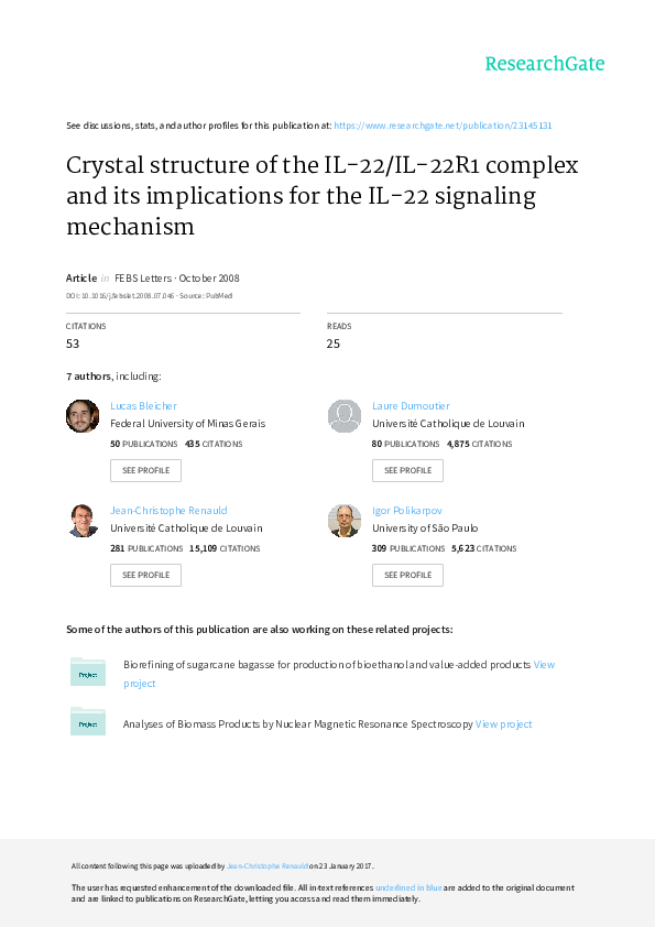 (PDF) Crystal Structure of the IL-22/IL-22R1 Complex and Its ...