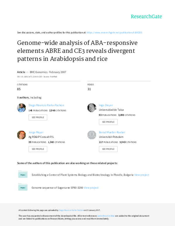 (PDF) Genome-Wide Analysis of ABA-Responsive Elements ABRE and CE 3 ...