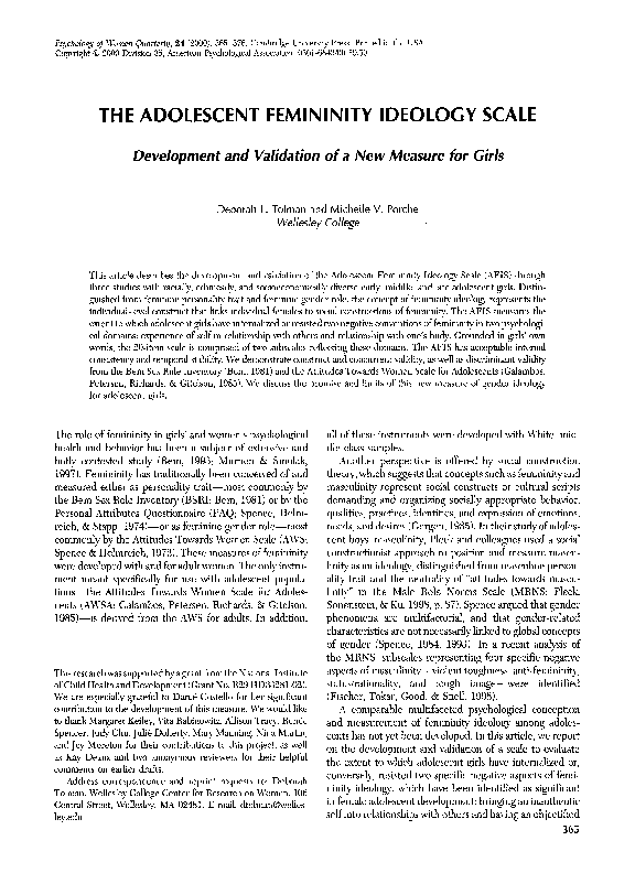 (PDF) The Adolescent Femininity Ideology Scale