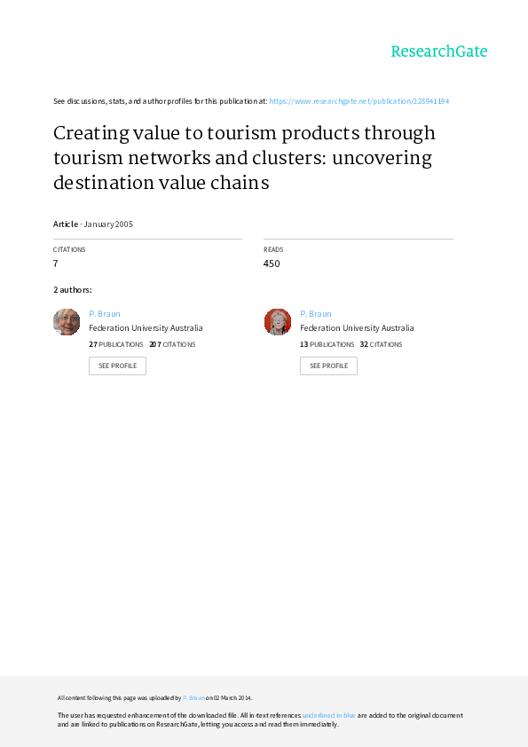 (PDF) Creating Value to Tourism Products Through Tourism Networks and ...