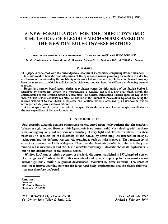 (PDF) A New Formulation for the Direct Dynamic Simulation of Flexible Mechanisms Based on the ...