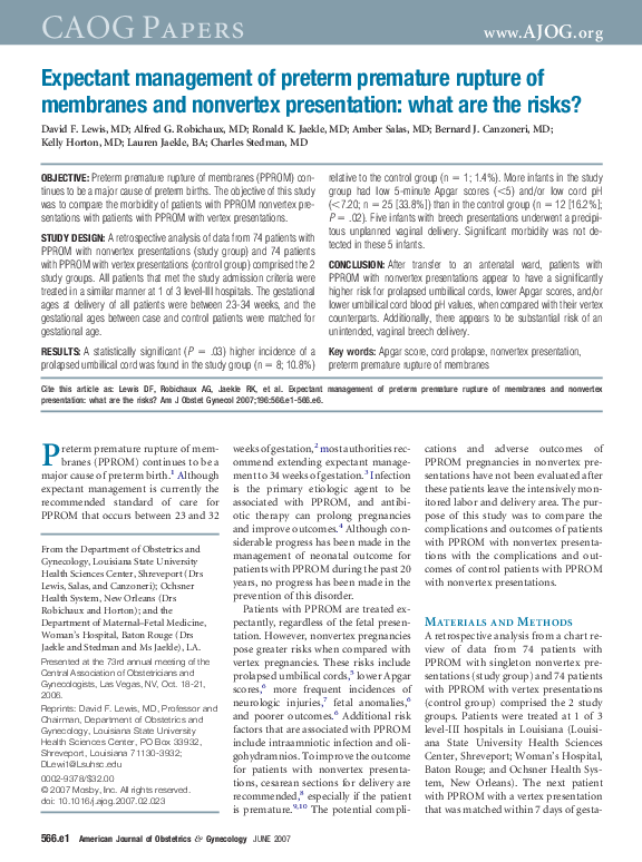 (PDF) Expectant management of preterm premature rupture of membranes ...
