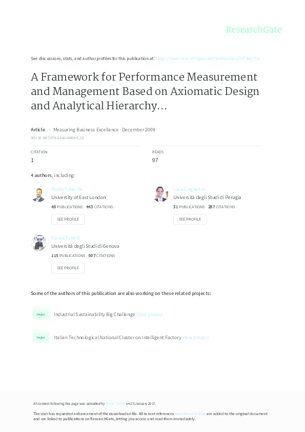 (PDF) A Framework for Performance Measurement and Management Based on Axiomatic Design and ...