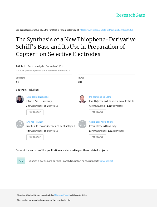 (PDF) The Synthesis of a New Thiophene-Derivative Schiff's Base and Its Use In Preparation of ...