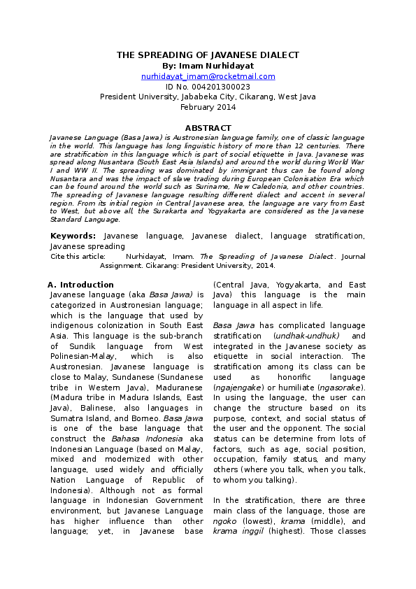 (DOC) THE SPREADING OF JAVANESE DIALECT