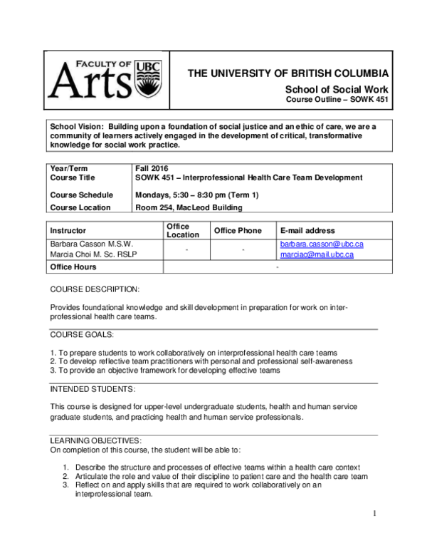 (PDF) THE UNIVERSITY OF BRITISH COLUMBIA School of Social Work Course ...