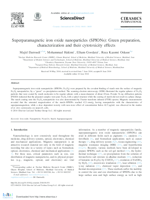 (PDF) Superparamagnetic Iron Oxide Nanoparticles (SPIONs): Development ...