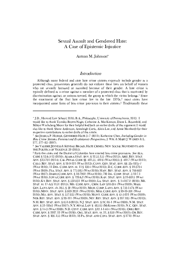 (PDF) Sexual Assault and Gendered Hate: A Case of Epistemic Injustice