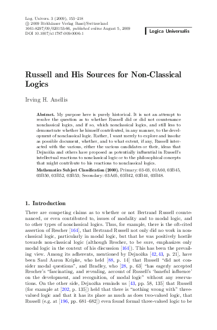 (PDF) Russell and His Sources for Non-Classical Logics