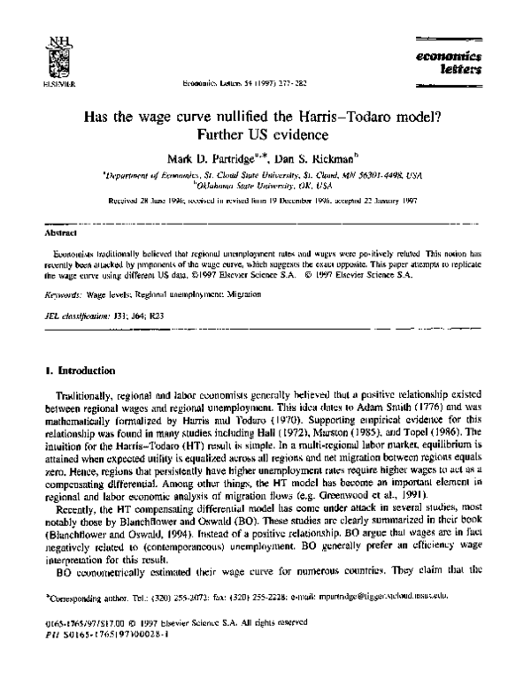 (PDF) Has the Wage Curve Nullified the Harris-Todaro Model? Further US ...