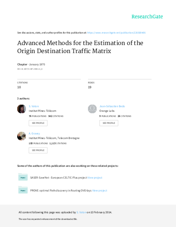 Pdf Advanced Methods For The Estimation Of The Origin Destination Traffic Matrix