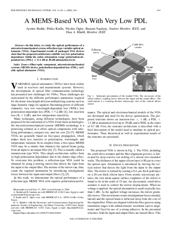 (PDF) A MEMS-Based VOA With Very Low PDL