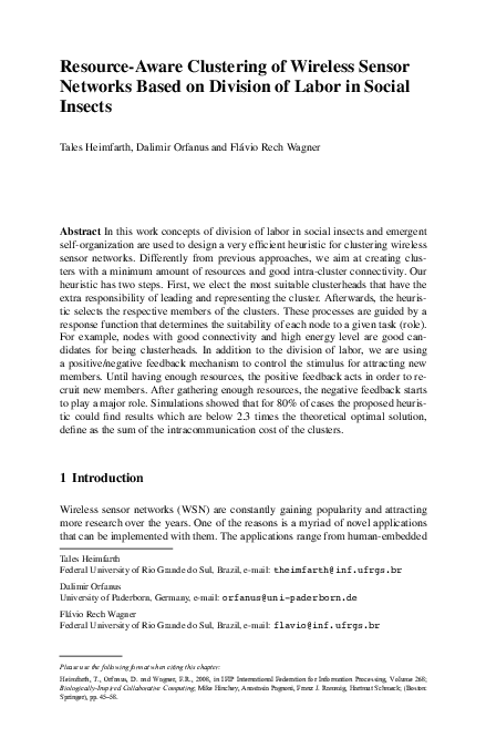 Pdf Resource Aware Clustering Of Wireless Sensor Networks Based On
