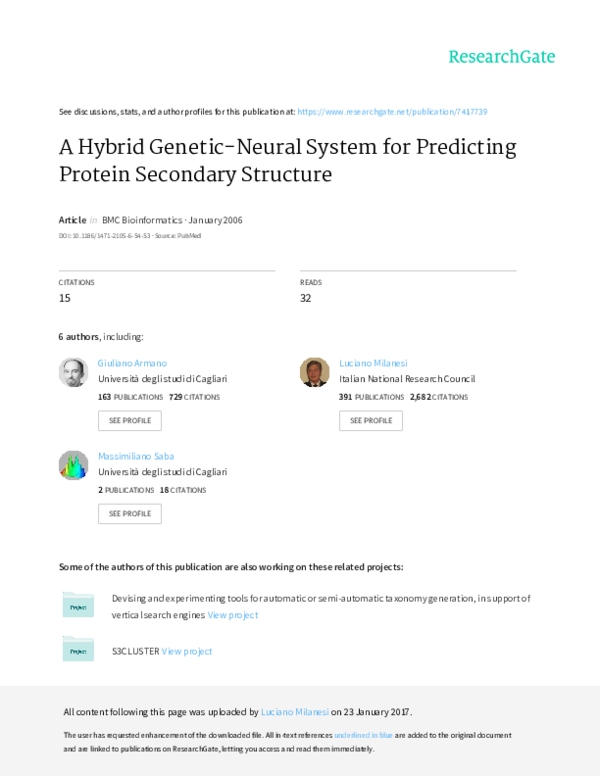 (PDF) A Hybrid Genetic-Neural System for Predicting Protein Secondary ...