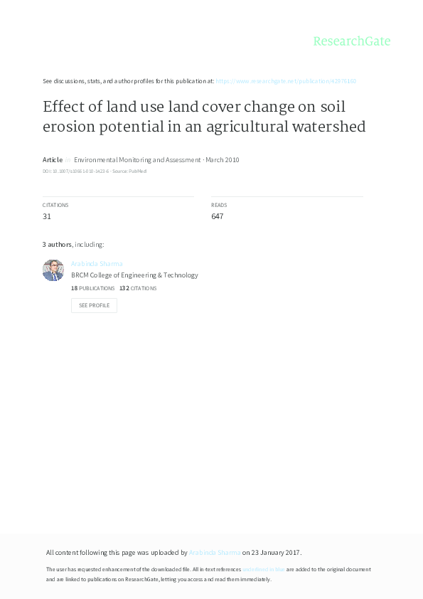 (PDF) Effect of Land Use Land Cover Change on Soil Erosion Potential In ...