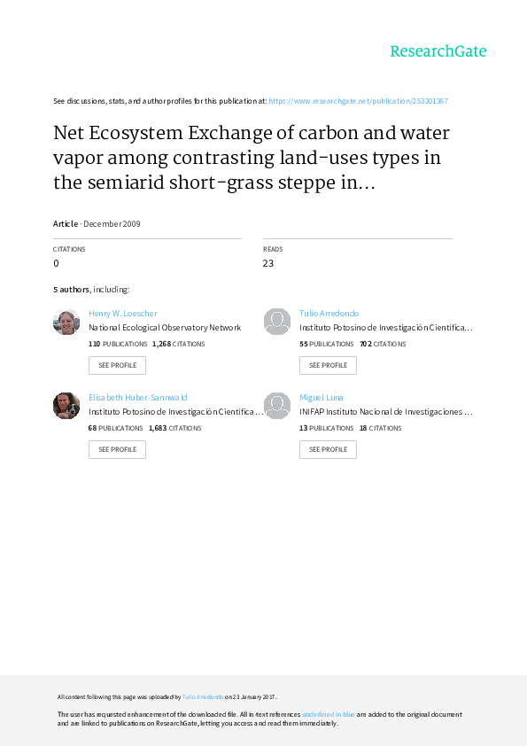 (PDF) Net Ecosystem Exchange of carbon and water vapor among ...