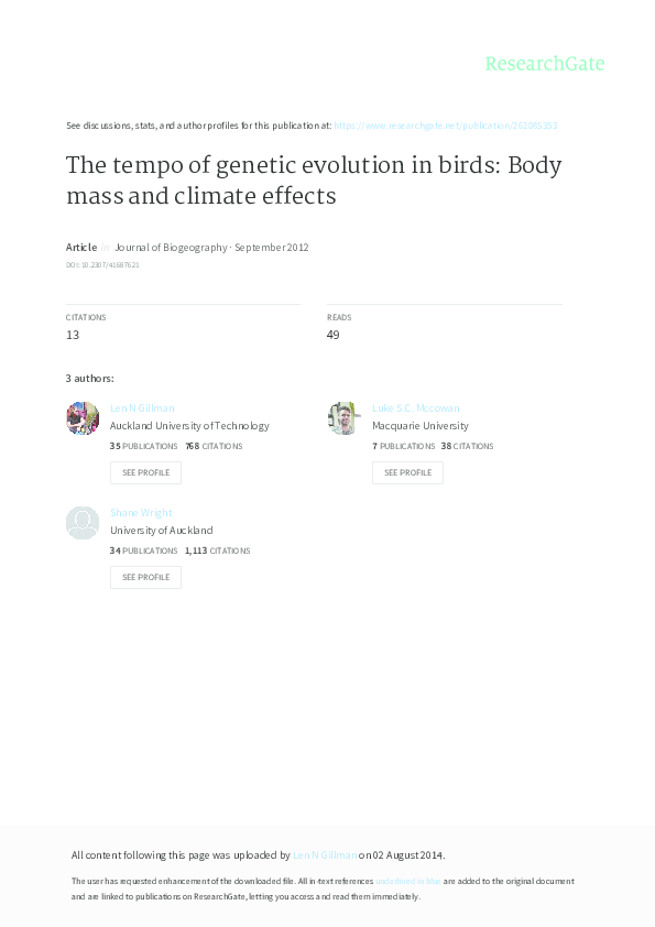 (PDF) The tempo of genetic evolution in birds: body mass and climate ...