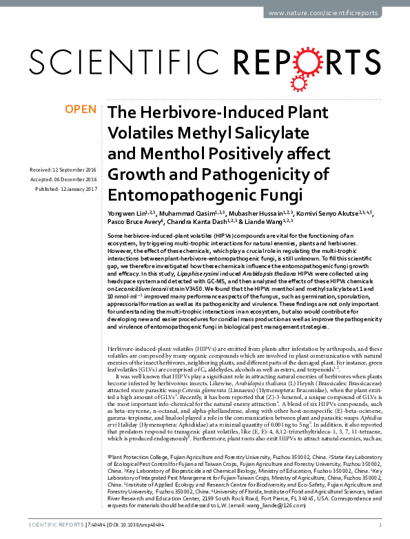 (PDF) The Herbivore-Induced Plant Volatiles Methyl Salicylate and ...