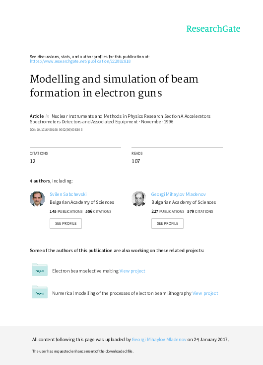 (PDF) Modelling and simulation of beam formation in electron guns
