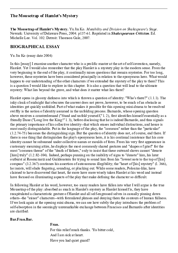 (PDF) The Mousetrap of Hamlet's Mystery