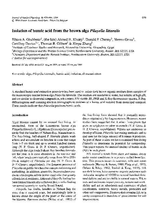 (PDF) Isolation of humic acid from the brown algaPilayella littoralis