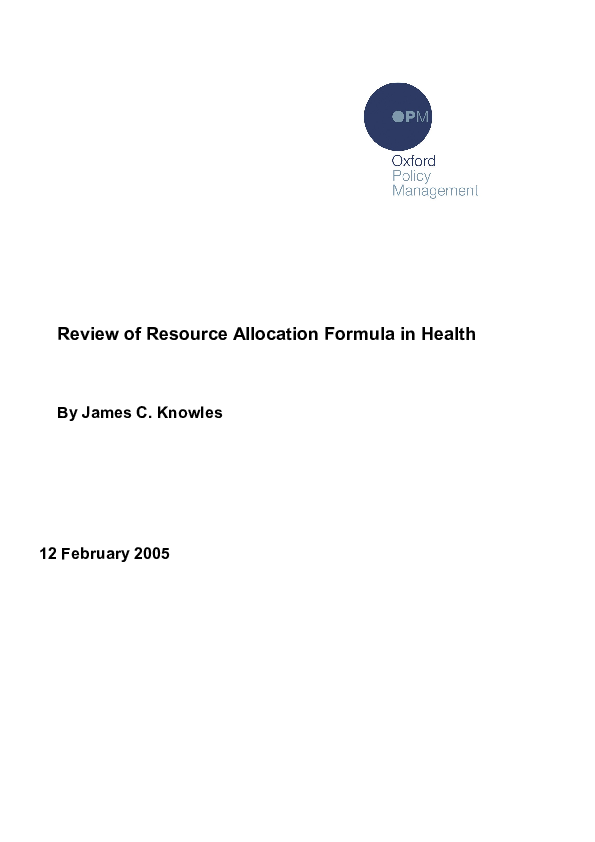 (DOC) Review of Resource Allocation Formula in Health (Cambodia)