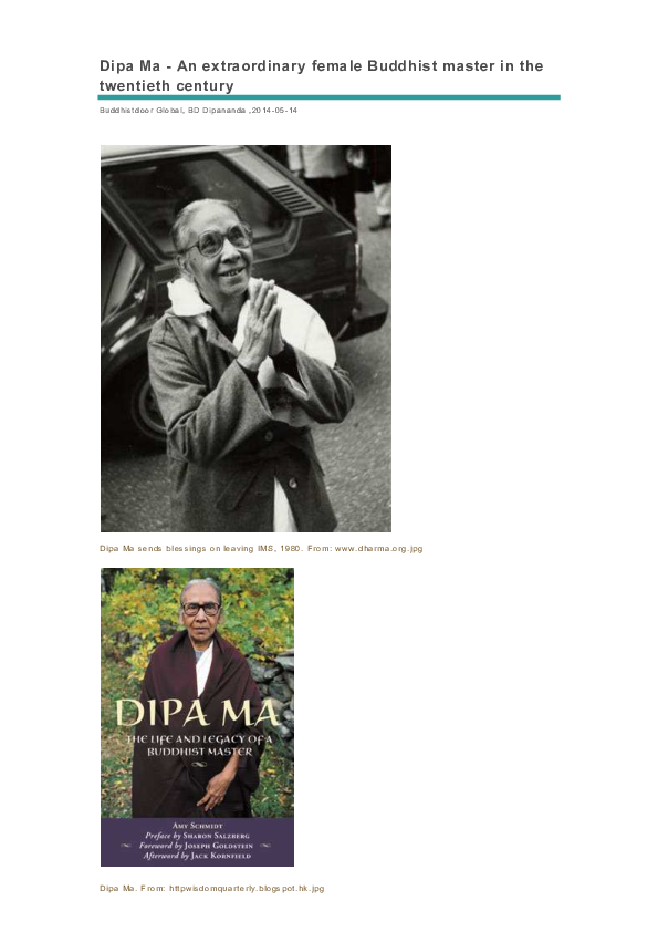 (PDF) Dipa Ma -­ An extraordinary female Buddhist master in the ...