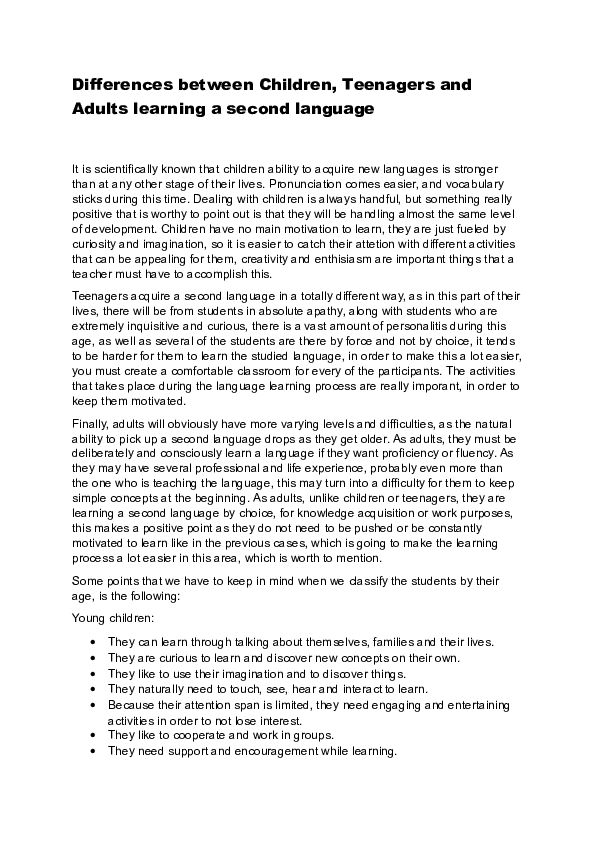 (DOC) Differences between Children, Teenagers and Adults learning a ...