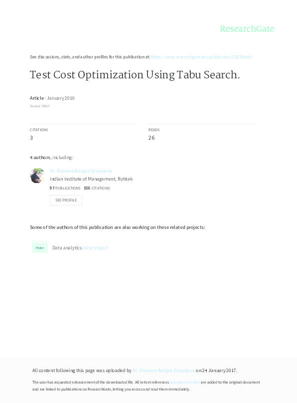 (PDF) Test Cost Optimization Using Tabu Search