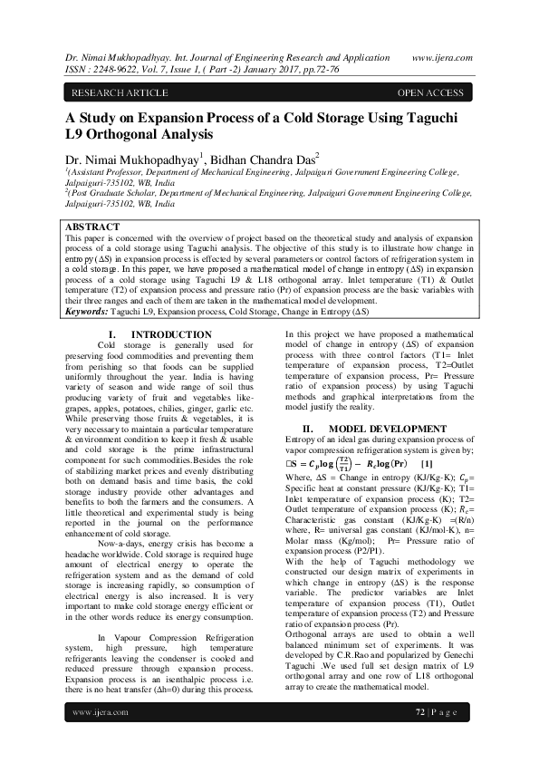 (PDF) A Study on Expansion Process of a Cold Storage Using Taguchi L9 ...