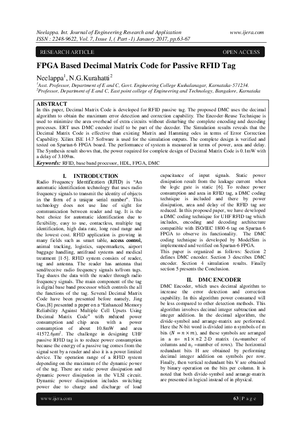 Pdf Fpga Based Decimal Matrix Code For Passive Rfid Tag