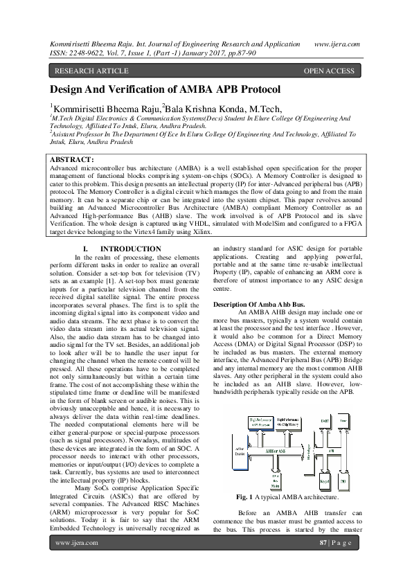 Pdf Design And Verification Of Amba Apb Protocol