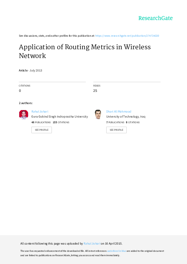 (PDF) Application of Routing Metrics in Wireless Network