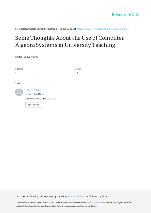 (PDF) Some Thoughts About the Use of Computer Algebra Systems in ...