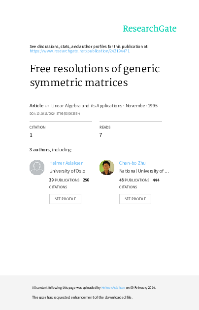 (PDF) Free resolutions of generic symmetric matrices