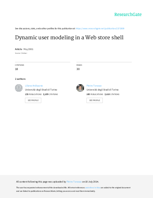Pdf Dynamic User Modeling In A Web Store Shell