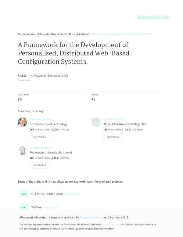(PDF) A Framework for the Development of Personalized, Distributed Web-Based Configuration ...