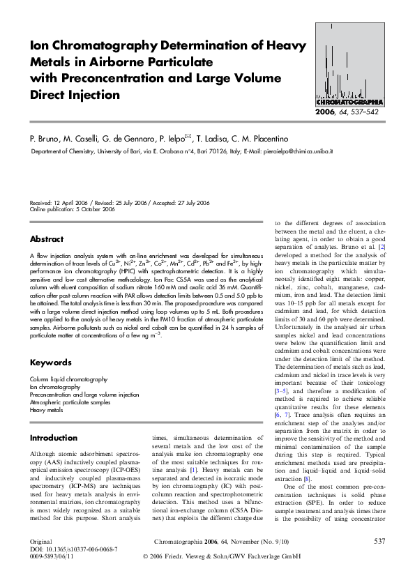 (PDF) Ion Chromatography Determination of Heavy Metals in Airborne ...
