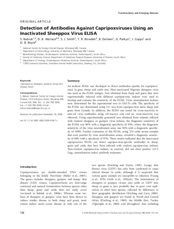 (PDF) Detection of Antibodies Against Capripoxviruses Using an ...