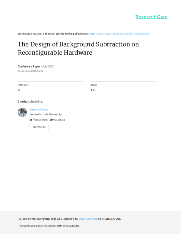 (PDF) The Design of Background Subtraction on Reconfigurable Hardware