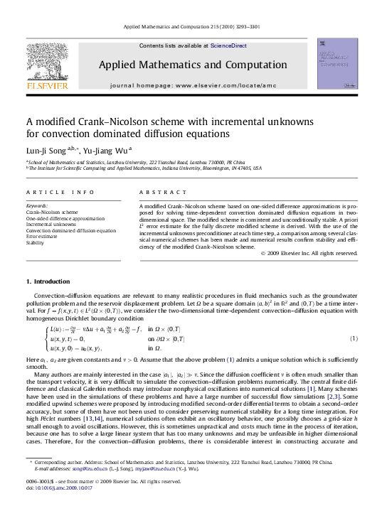 (PDF) A modified Crank–Nicolson scheme with incremental unknowns for ...