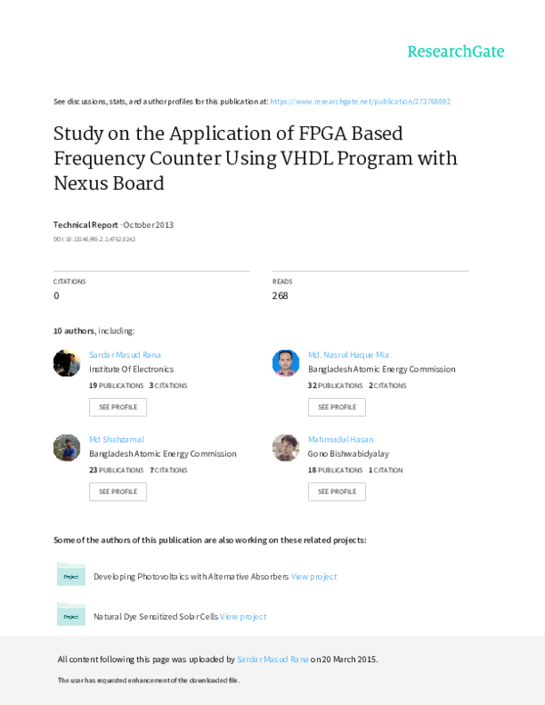 (PDF) Study on the Application of FPGA Based Frequency Counter Using VHDL Program with Nexus Board