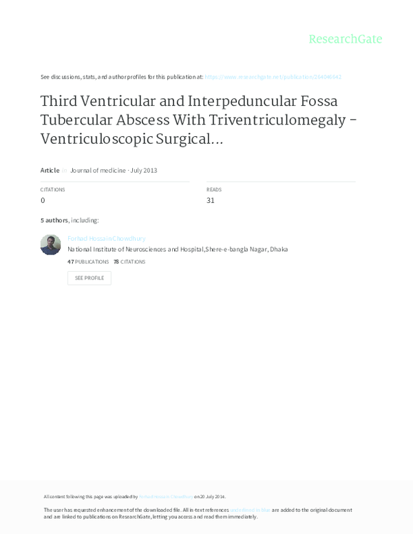(PDF) Third Ventricular and Interpeduncular Fossa Tubercular Abscess ...