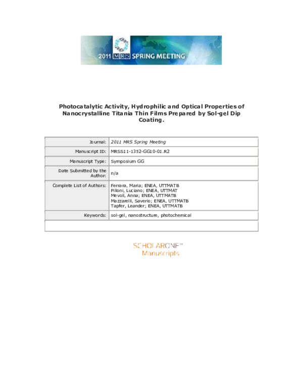(PDF) Photocatalytic Activity, Hydrophilic and Optical Properties of ...