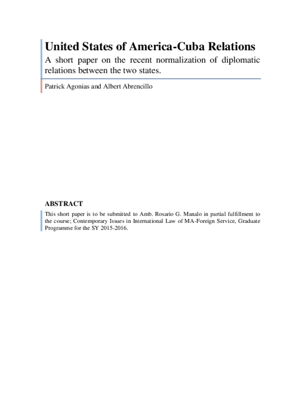 (PDF) United States of America-Cuba Relations: A short paper on the ...