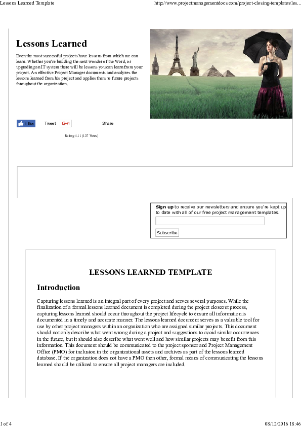 (PDF) LESSONS LEARNED TEMPLATE