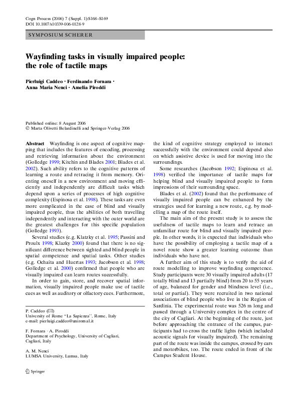 (PDF) Wayfinding tasks in visually impaired people: The role of tactile maps