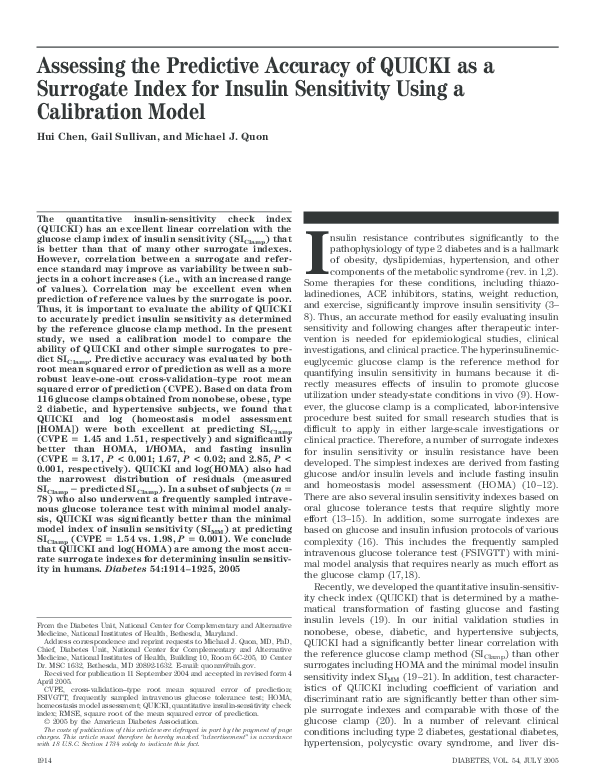 (PDF) Assessing the Predictive Accuracy of QUICKI as a Surrogate Index ...