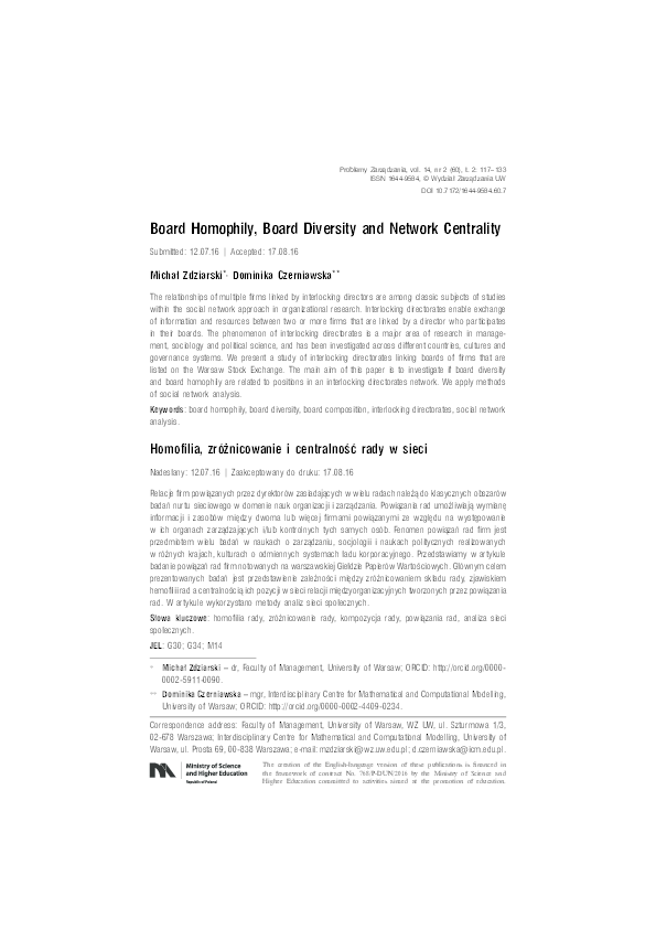 (PDF) Board Homophily, Board Diversity and Network Centrality